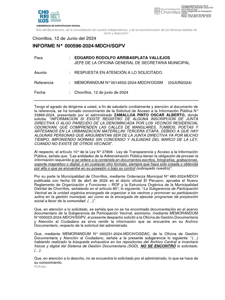 INFORME-000596-2024-SGPV | PDF | Gobierno