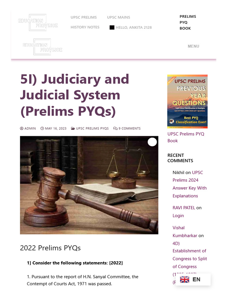5I) Judiciary and Judicial System (Prelims PYQs) - Education Province ...