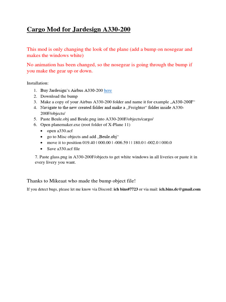 Cargo Mod for Jardesign A330 | PDF