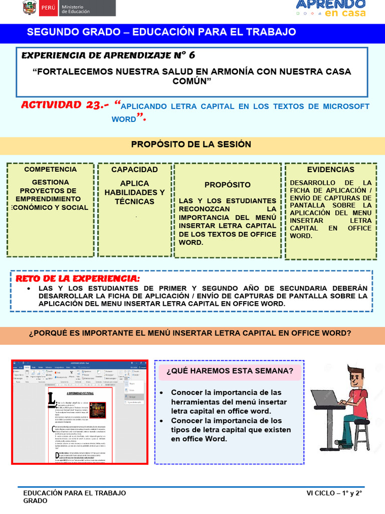 XPERIENCIA1.S23.FICHA.APLICANDO LETRA CAPITAL EN LOS TEXTOS DE MICROSOFT WORD | PDF | Microsoft ...