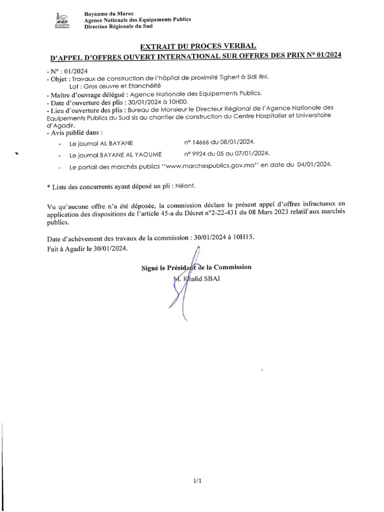 Extrait du PV AO- 01-2024 | PDF