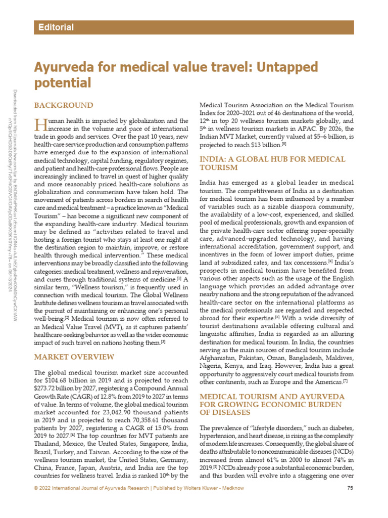 Ayurveda For Medical Value Travel Untapped Potential | PDF | Tourism | Ayurveda