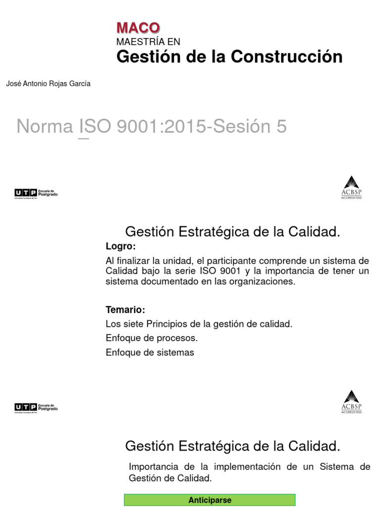 Sesion 5 - MACO | PDF | Calidad (comercial) | Gestión estratégica