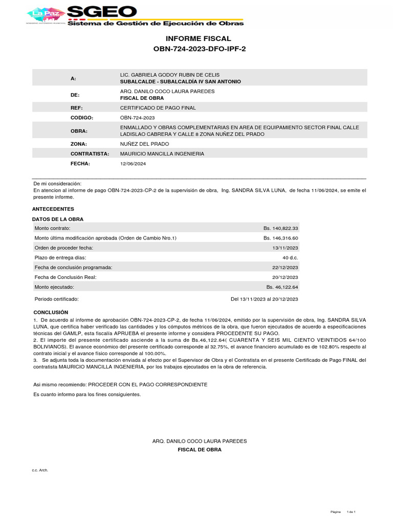 INF FISCAL PAGO FINAL NUÑEZ | PDF