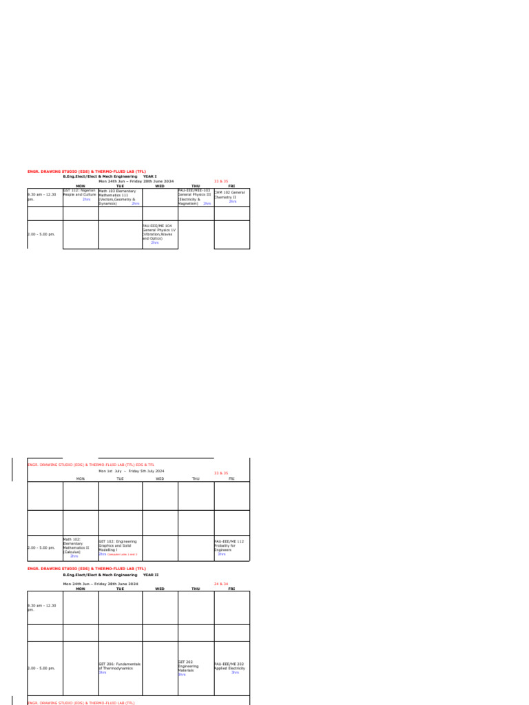 Second Semester Examination Timetable For SST - EEE MEE - Mon 24th June - Fri 5th July 2024 ...