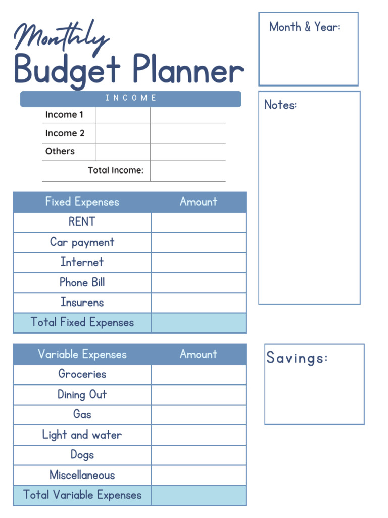 Light Blue Minimalist Financial Monthly Budget Planner | PDF | Expense ...