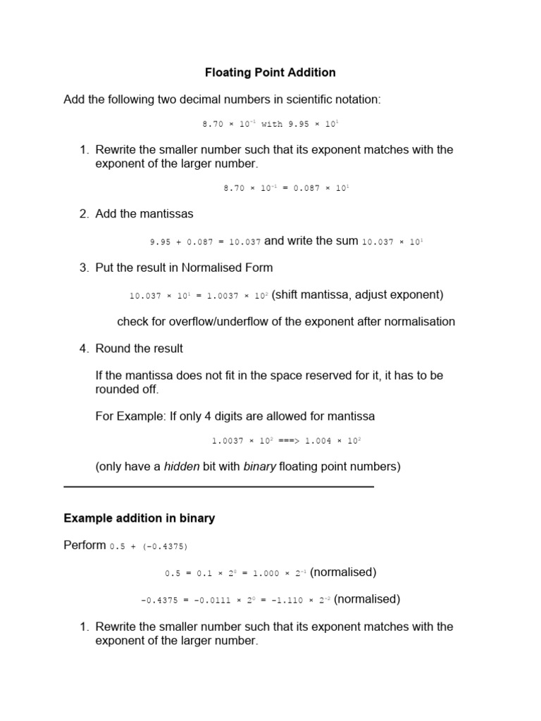 Floating Point Arithmetic Example Pdf Computer Architecture Elementary Mathematics 2400