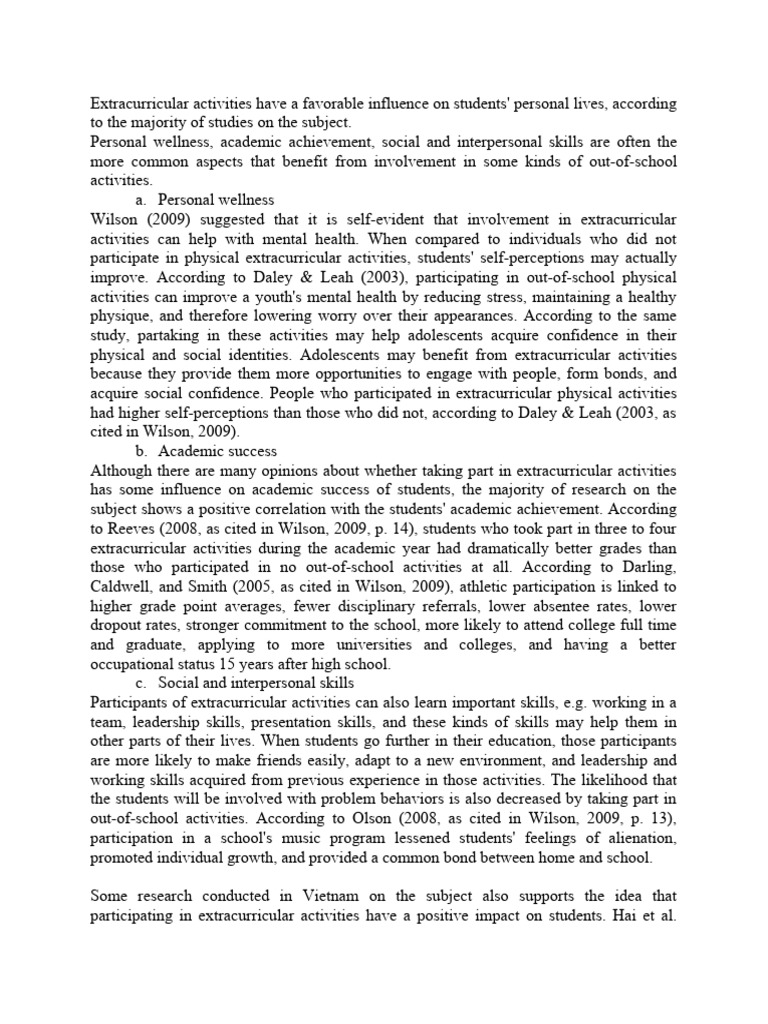Extracurricular Activities Have A Favorable Influence On Students | PDF ...