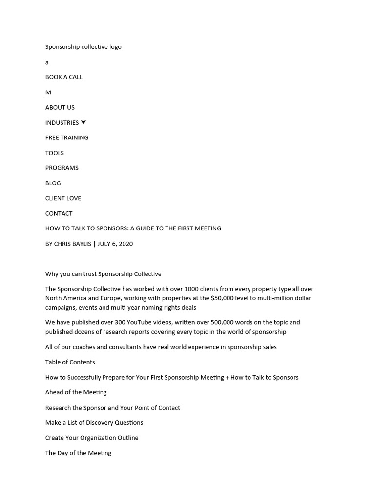 Guide To The First Meeting On How To Talk To Sponsors | PDF | Sponsor ...