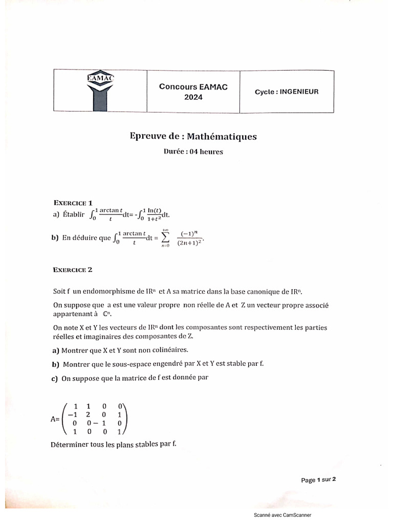 Math EAMAC Ingénieur 2024 | PDF
