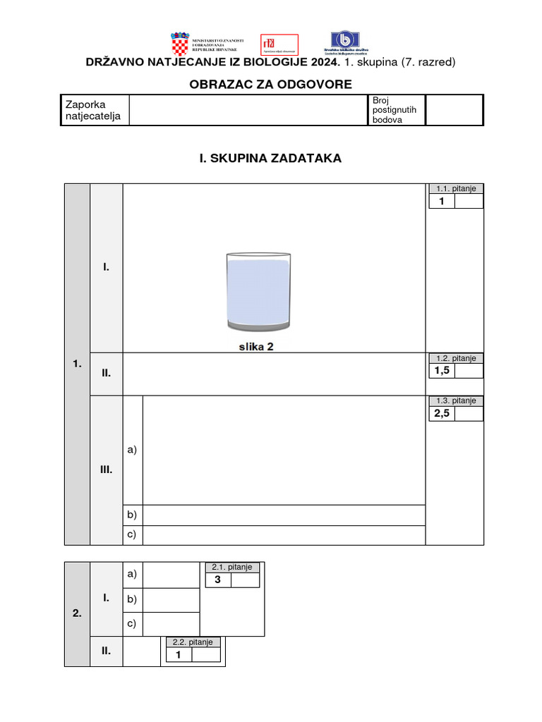 R. Obrazac Za Odgovore Drzavno Bio 2024 | PDF