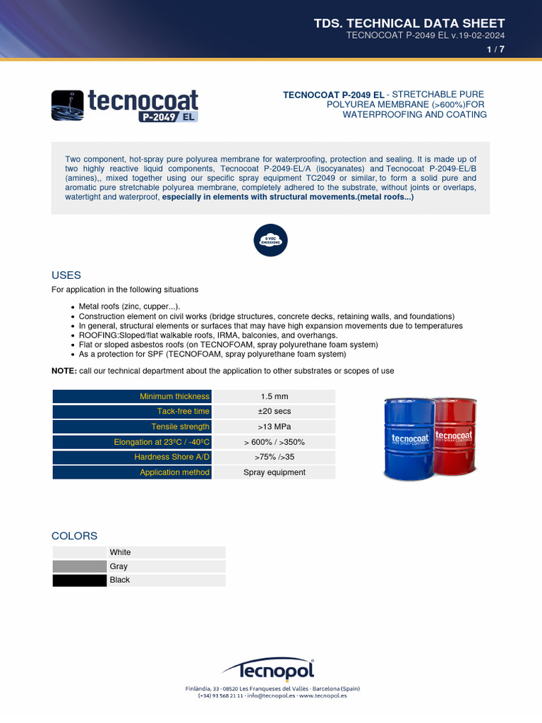 TDS en Tecnocoat P 2049 El | PDF | Concrete | Polyurethane