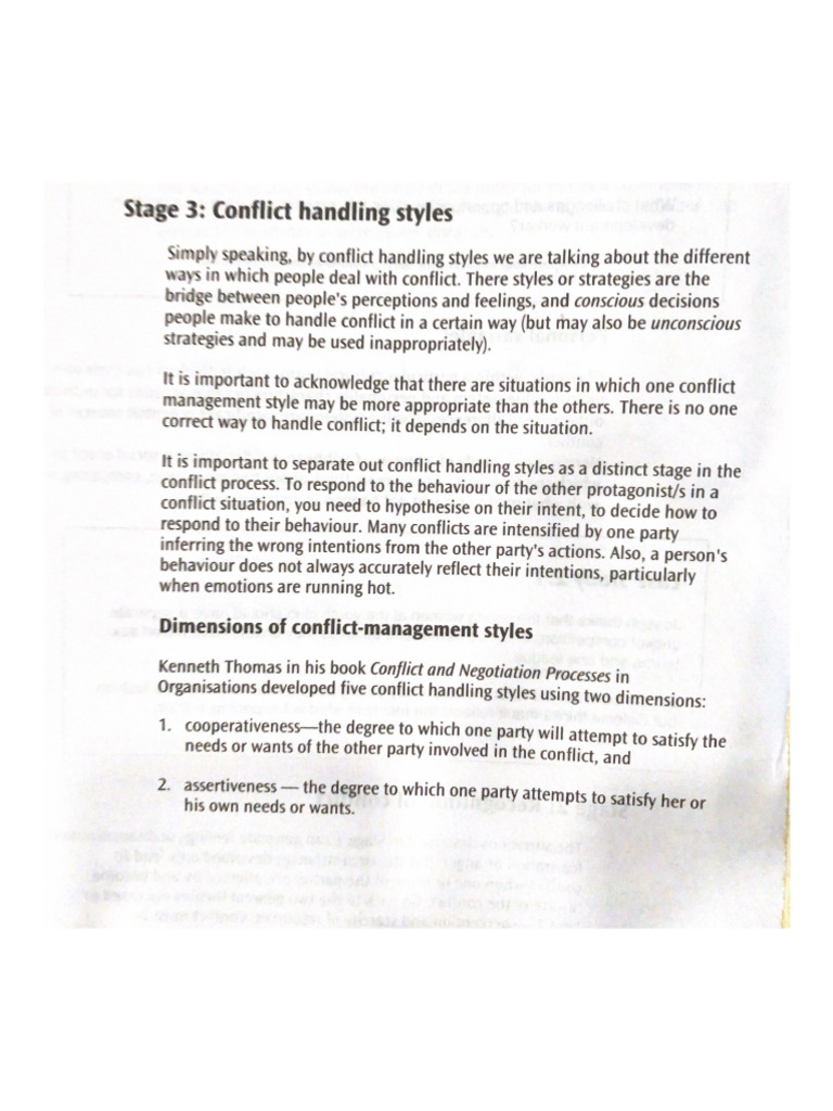 Dimensions of Conflict Handling Styles | PDF