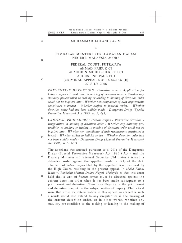 CLJ_2006_4_687_BC03734 | PDF | Habeas Corpus | Appeal