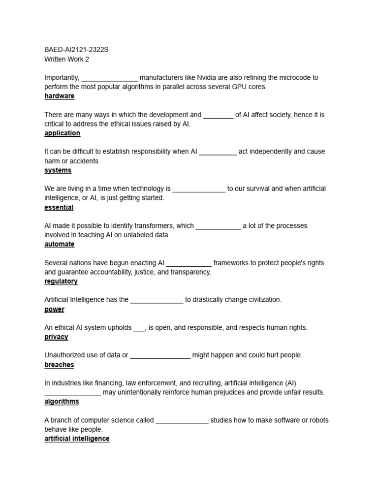 BAED-AI2121-2322S-Written Work 2 4th Quarter Grade 12 | PDF | Artificial Intelligence ...