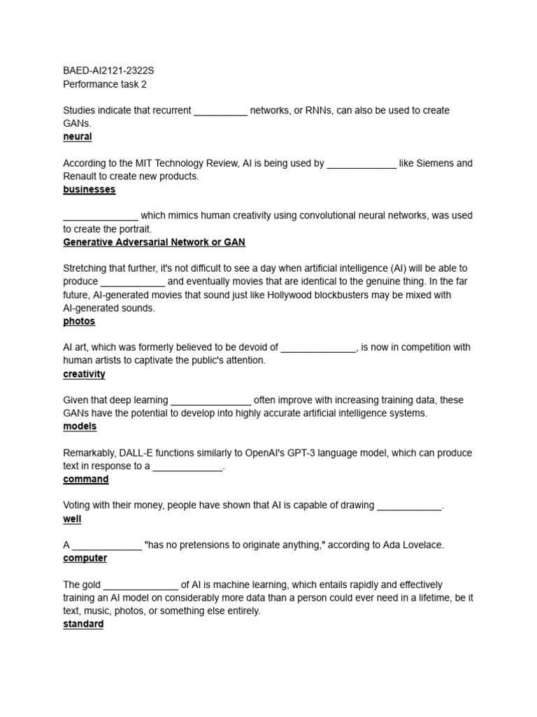 BAED-AI2121-2322S-Performance Task 2 4th Quarter Grade 12 | PDF | Artificial Intelligence ...