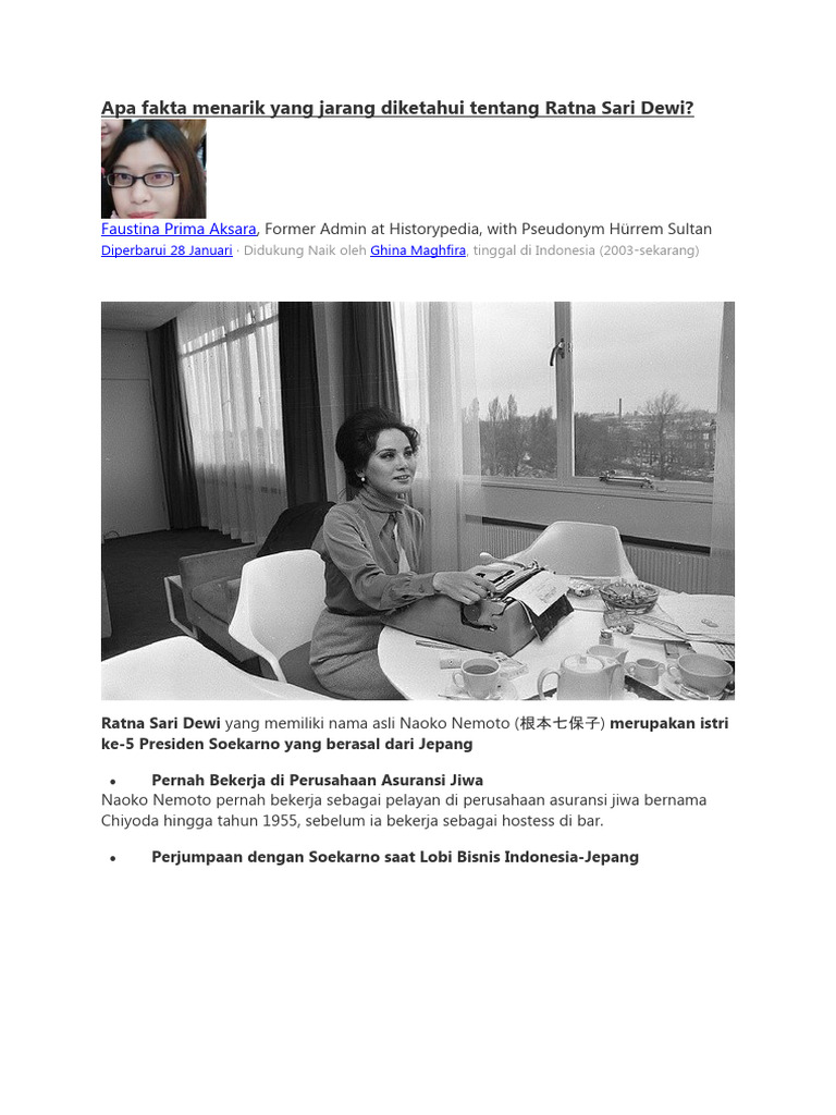 Apa Fakta Menarik Yang Jarang Diketahui Tentang Ratna Sari Dewi | PDF