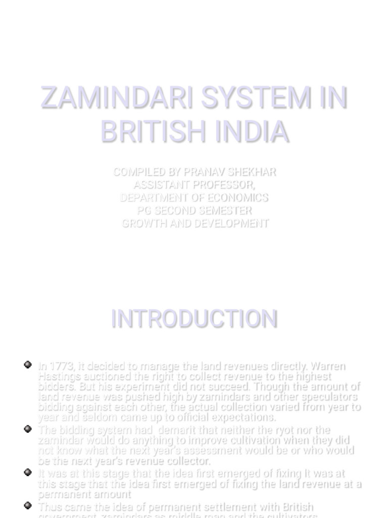 ZAMINDARI SYSTEM IN BRITISH INDIA by Pranav Shekhar | PDF | British ...