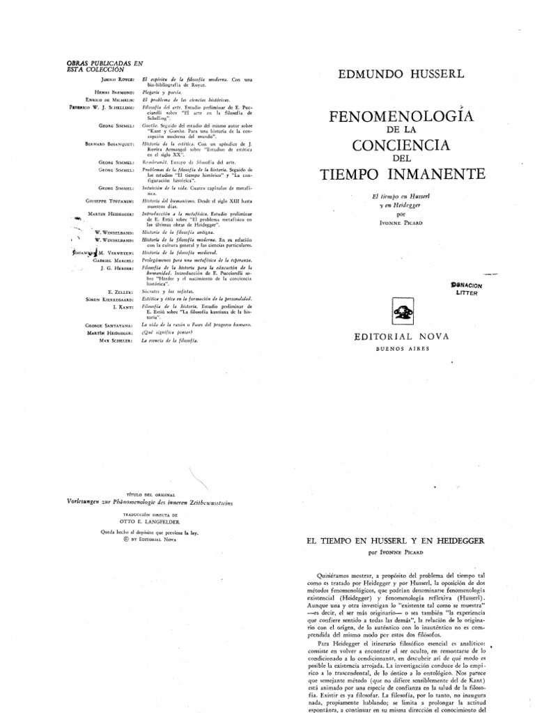 (HUSSERL, E.) Fenomenología de La Conciencia Del Tiempo Inmanente ...