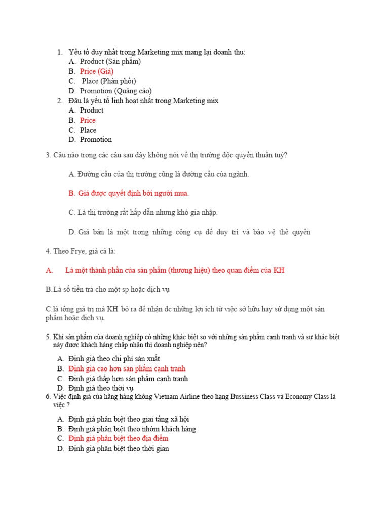 Chien Luoc Gia c7 Trac Nghiem On Tap | PDF