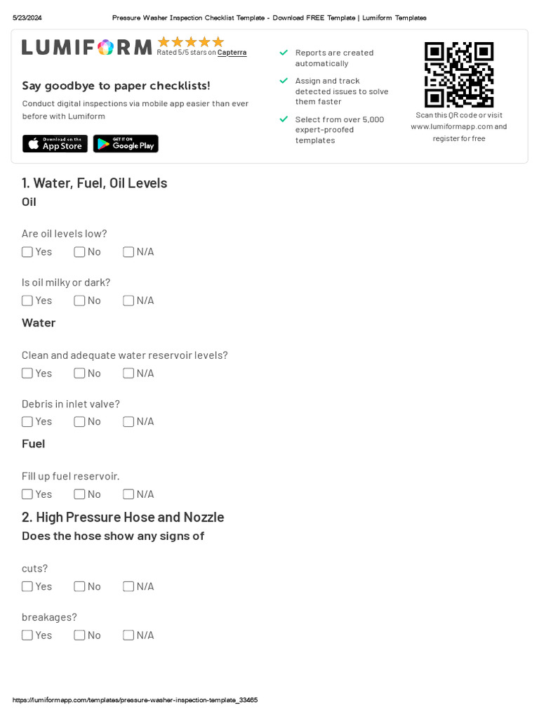 Pressure Washer Inspection Template - 33465 | PDF | Technology ...