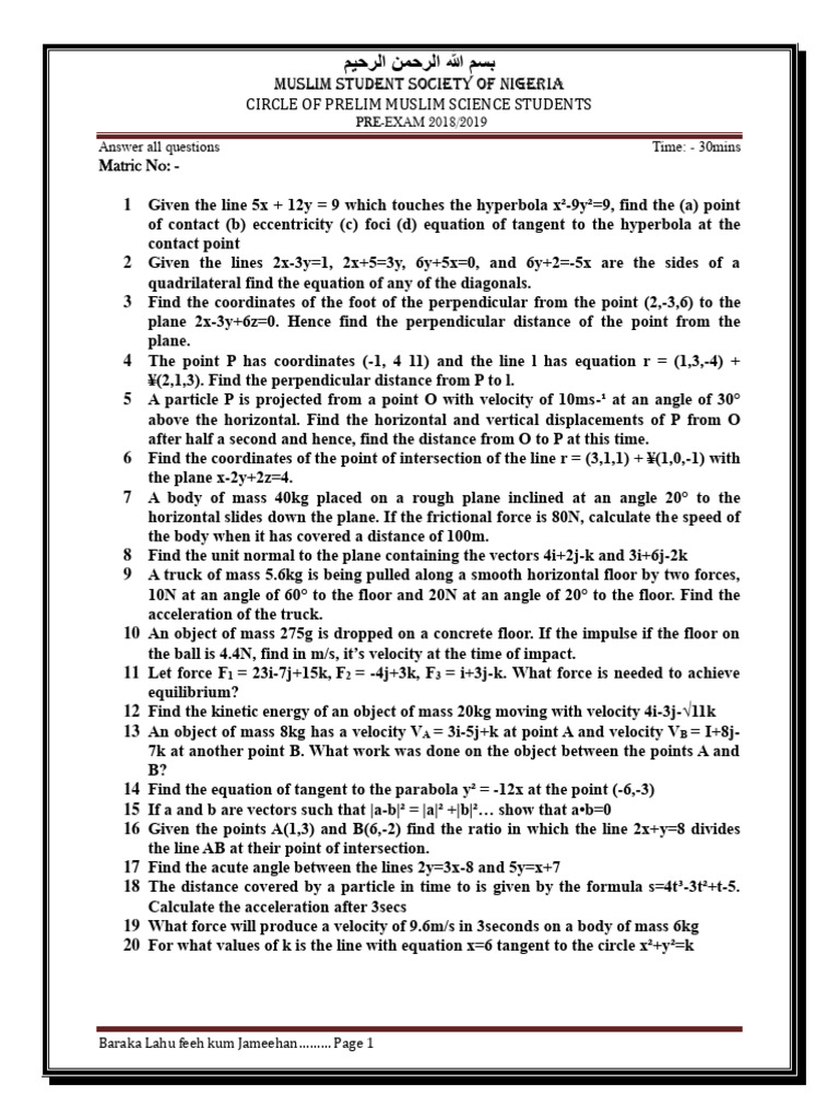 MAT 141 CPMSS Pre-Exam | Download Free PDF | Velocity | Perpendicular