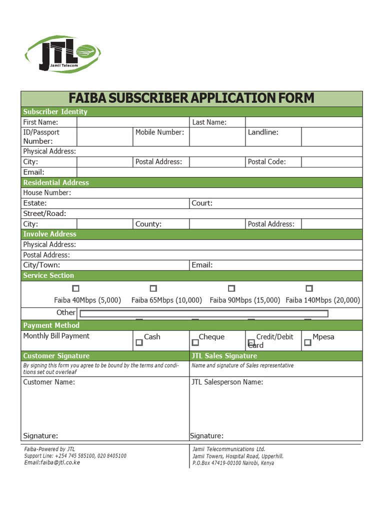 Faiba Home Sign Up Form | PDF | Indemnity | Legal Liability