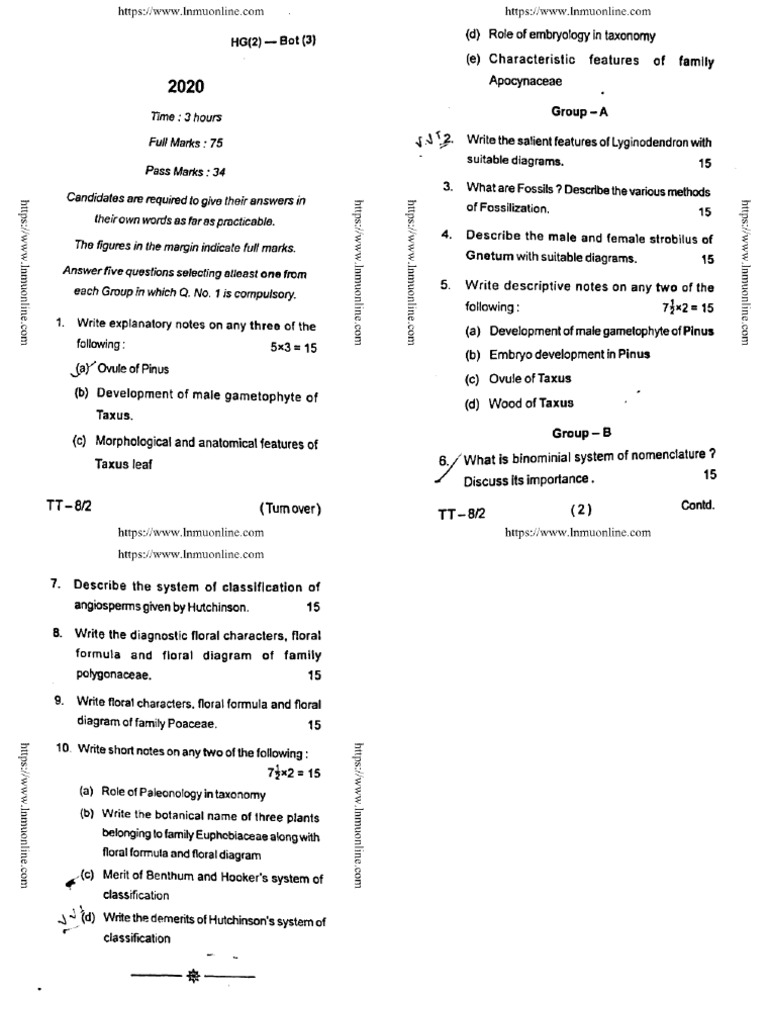BSC Part 2 Hons Botany Paper 3 2020 | PDF