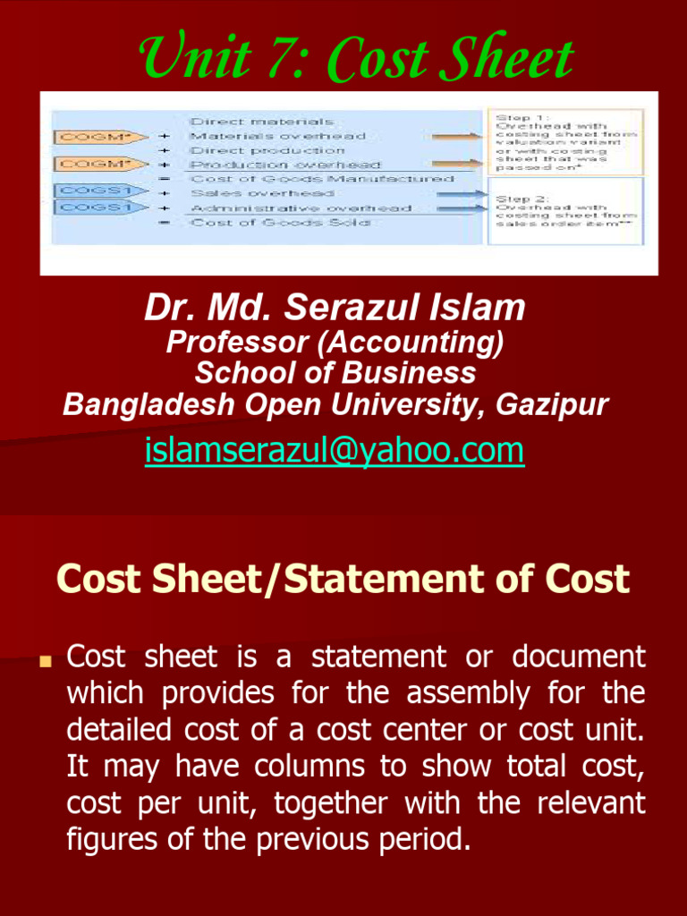 Cost Sheet | PDF | Cost Of Goods Sold | Inventory