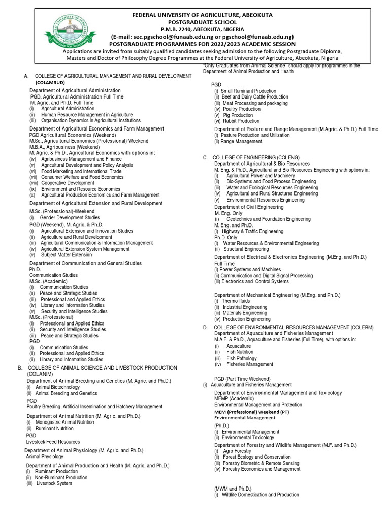 Advert-POSTGRADUATE-PROGRAMMES-FOR-2022-2023-ACADEMIC-SESSION2 | PDF | Postgraduate Education ...