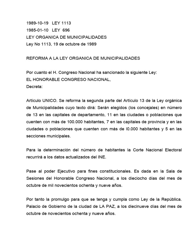 Ley Organica de Municipalidades | PDF | Dominio eminente | Alcalde