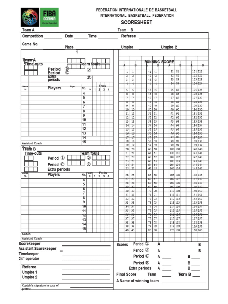 FIBA Basketball Scoresheet (word) | PDF | Referee | Athletic Sports FIBA Basketball Scoresheet (word) | PDF | Referee | Athletic Sports