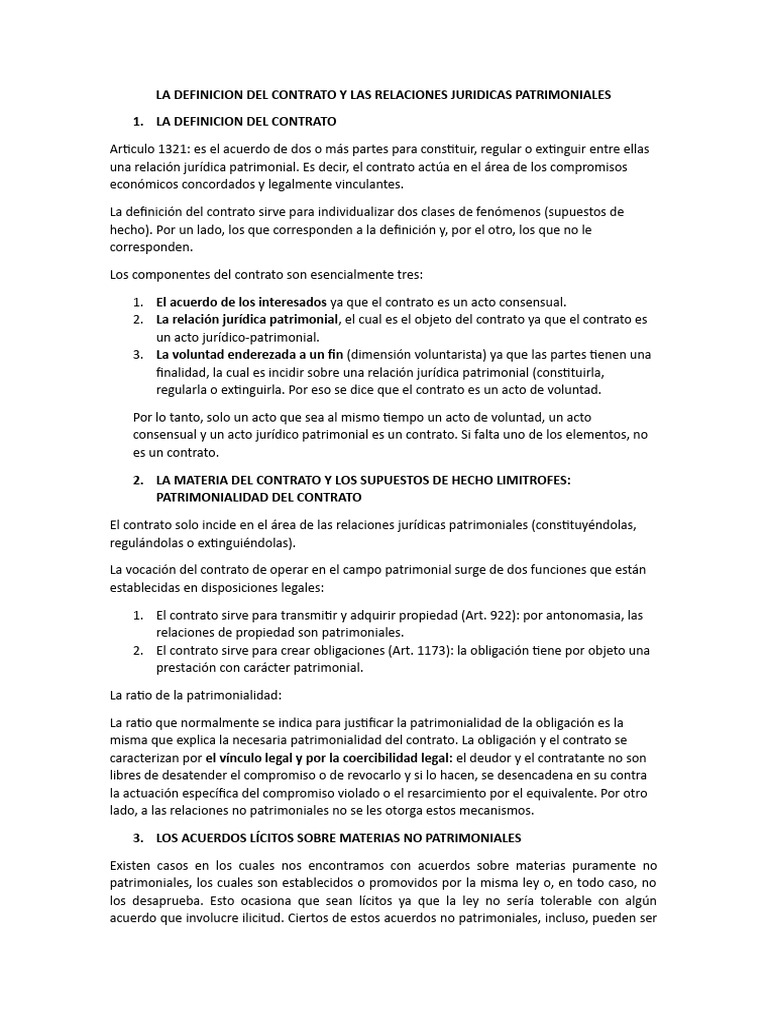LA DEFINICION DEL CONTRATO Y LAS RELACIONES JURIDICAS PATRIMONIALES ...