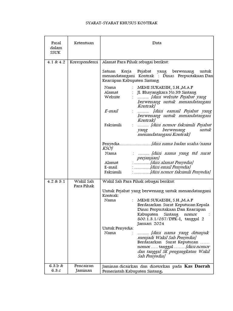 SYARAT SYARAT KHUSUS KONTRAK SSKK 28 Maret 2024 | PDF