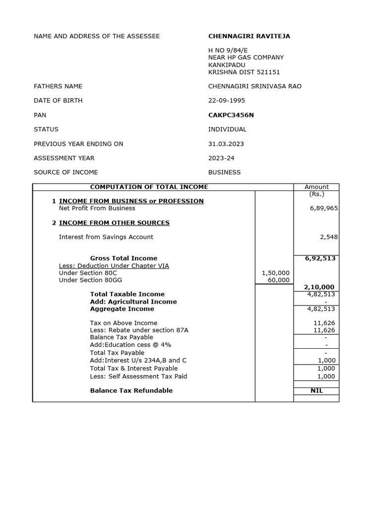 Chennagiri Raviteja 2023-24 | PDF | Depreciation | Expense
