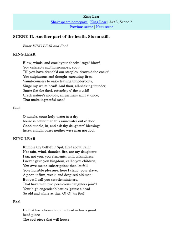 King Lear Act 3 Scene 2 Analysis | PDF | King Lear