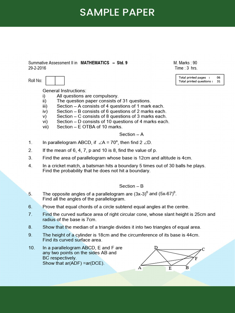 2015-2016 Final Exam | PDF | Area | Euclidean Geometry