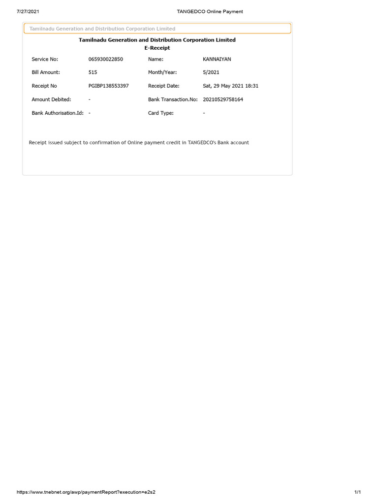 TANGEDCO Online Payment | PDF