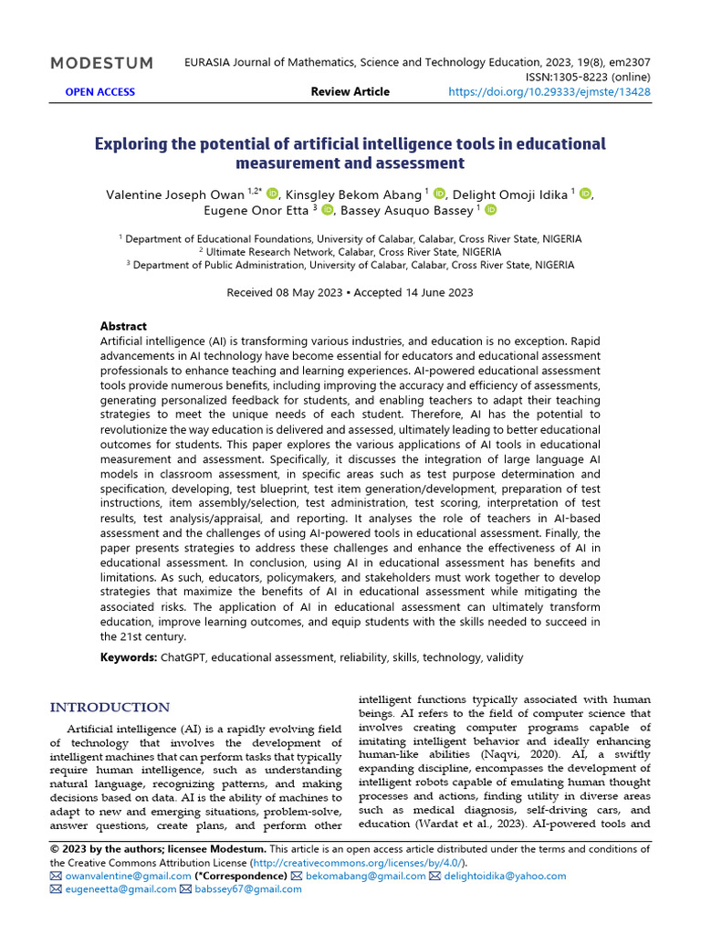 Exploring the Potential of Artificial Intelligence Tools in Educational ...