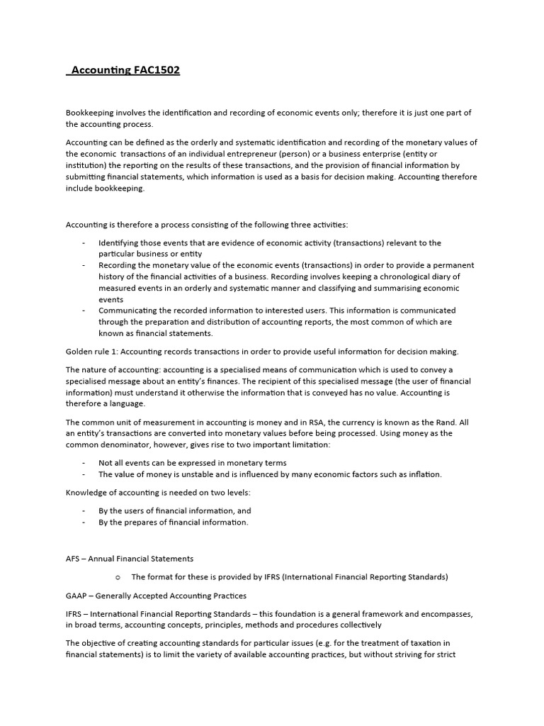 FAC1502 Accounting | PDF | Debits And Credits | Equity (Finance)