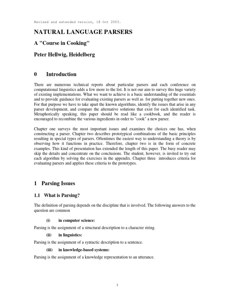 Natural Language Parsers - A Course in Cooking | PDF | Parsing | Phrase
