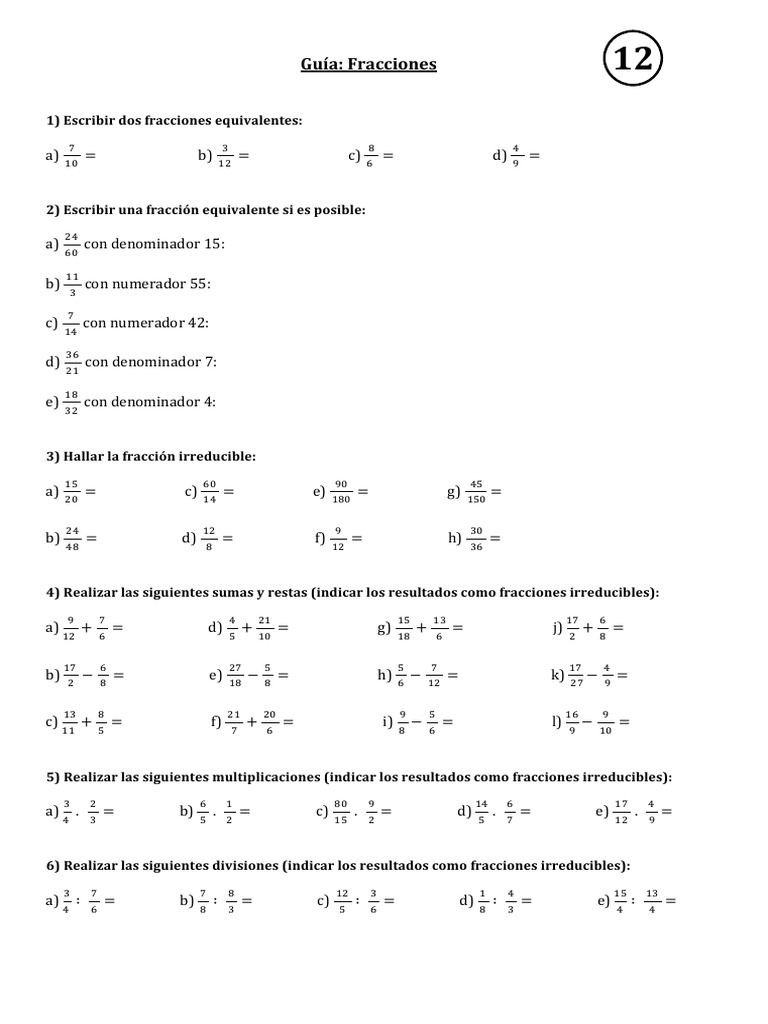 Guia 12 - Fracciones | PDF | Álgebra | Objetos matemáticos
