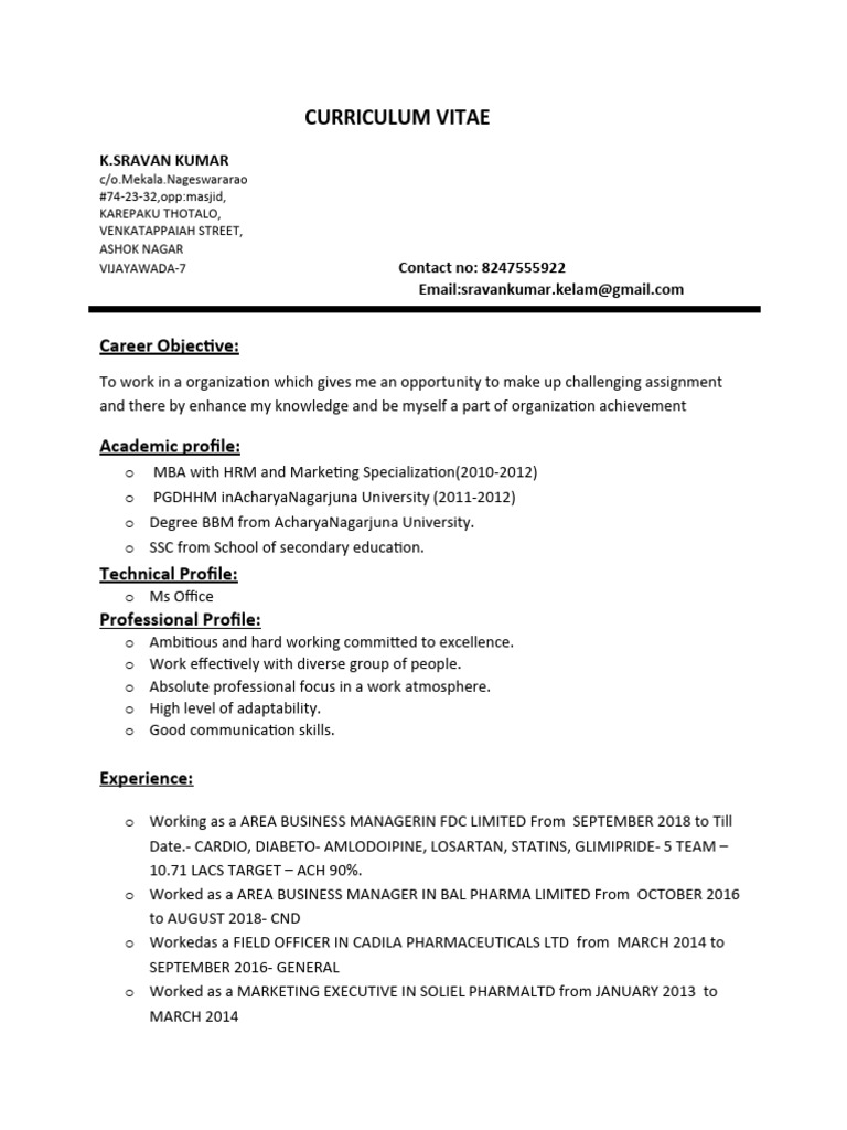 Curriculum Vitae: Career Objective | PDF | Business