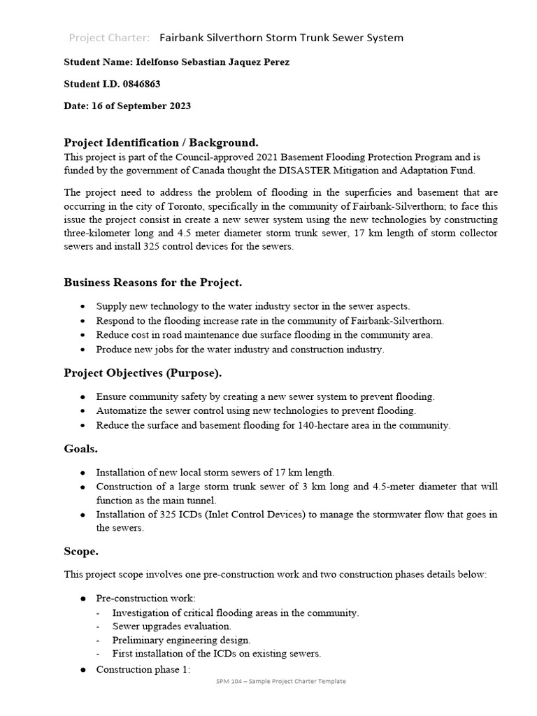 Project Charter Assignment #1 | PDF | Storm Drain | Flood