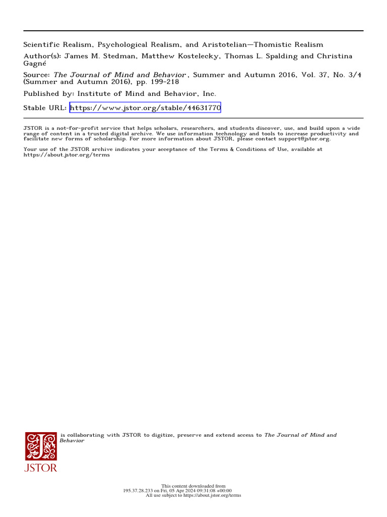 Stedman ScientificRealismPsychological 2016 | PDF | Philosophical ...
