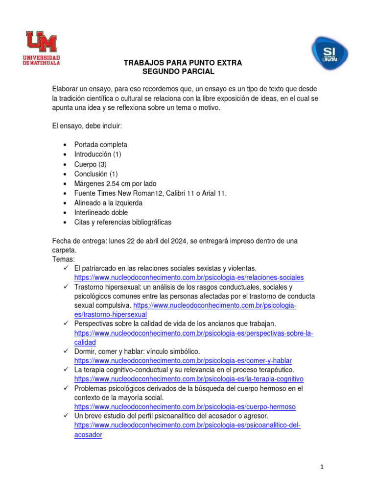 Trabajos, Punto Extra | PDF | Sicología | Conceptos psicologicos