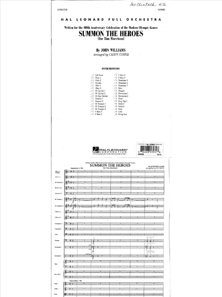SUMON THE HEROES J. Williams Score | PDF