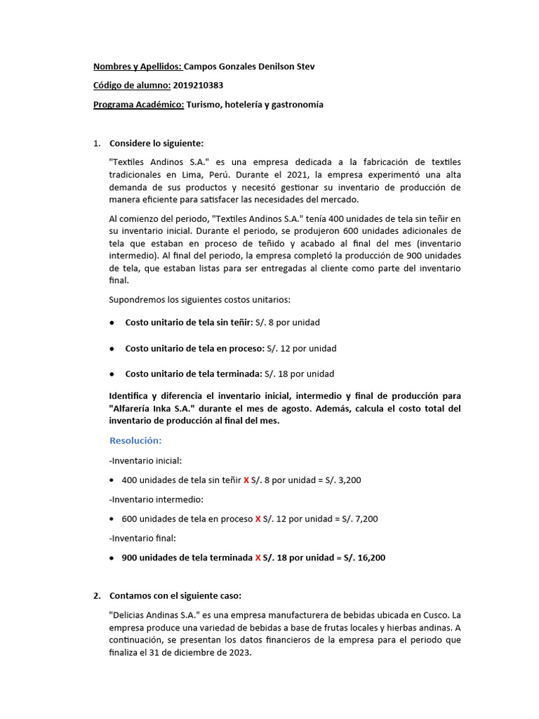 Ejercicios Unidad 2 | PDF | Textiles | Business