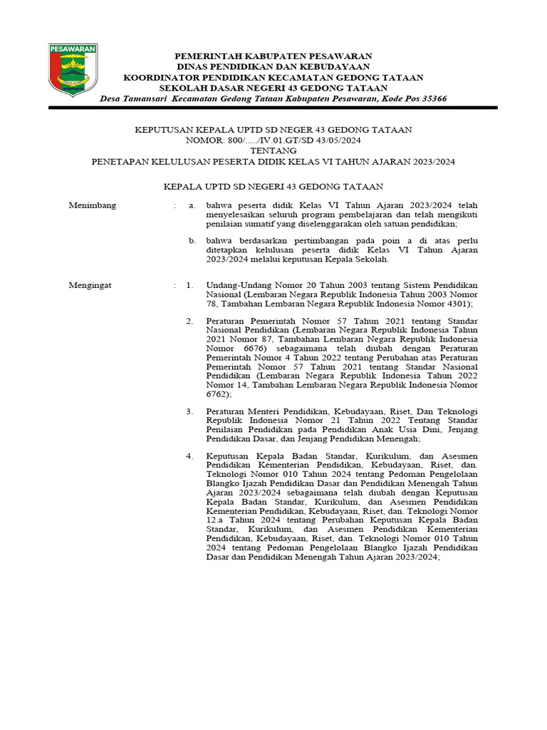 Format Kurikulum Merdeka SK KS Dan SKL SD | PDF