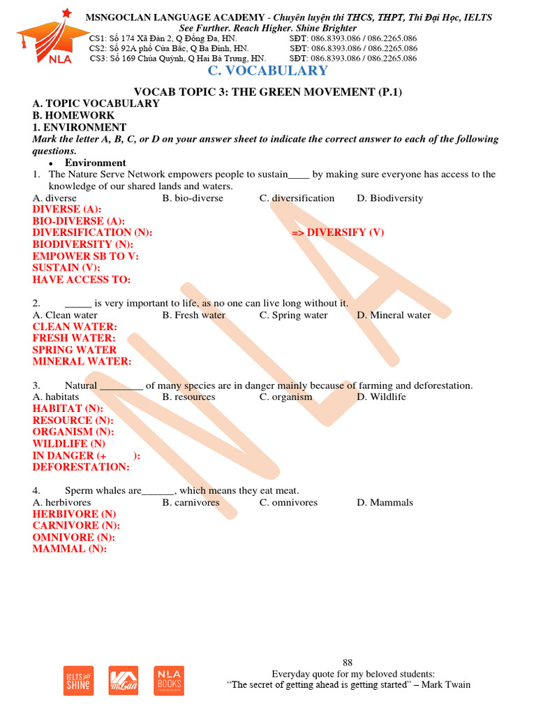 C. Vocabulary: Vocab Topic 3: The Green Movement (P.1) | Download Free ...